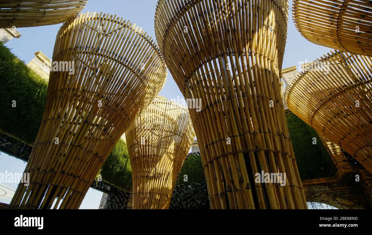 Bamboo columns in Dubai Miracle Park. UAE Stock Photo - Alamy