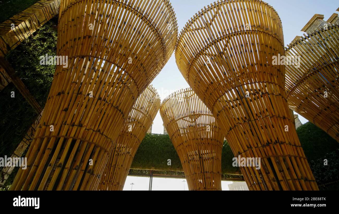 Bamboo columns in Dubai Miracle Park. UAE Stock Photo - Alamy