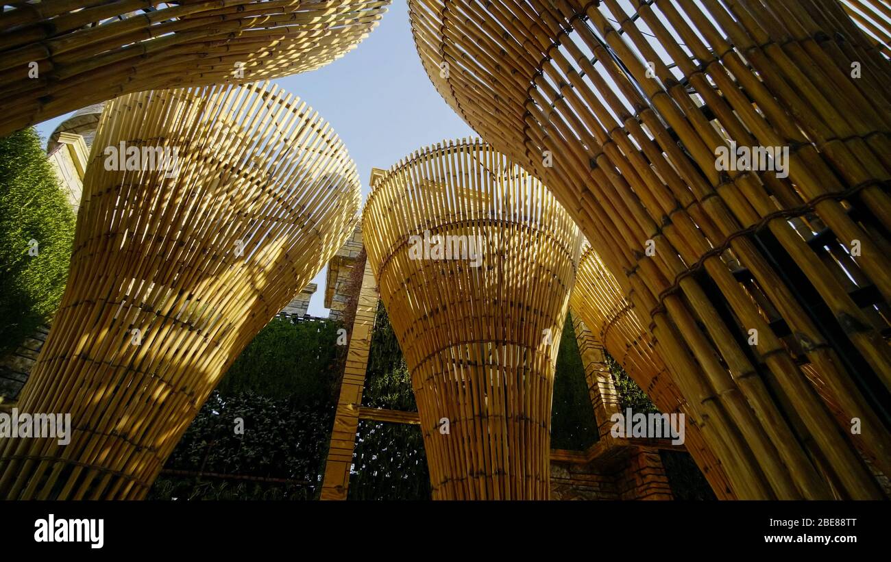 Bamboo columns in Dubai Miracle Park. UAE Stock Photo - Alamy