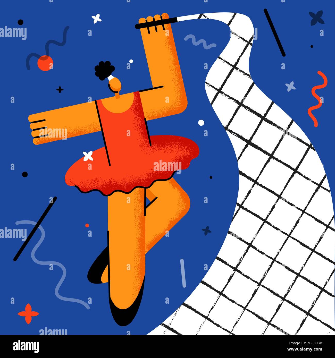 Ballerina dancing with a ribbon on the blue background Stock Vector ...