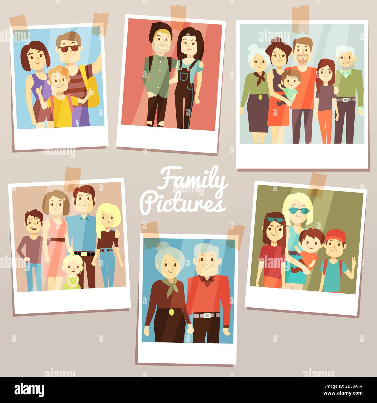 Happy family pictures with different generations vector set. Photo ...