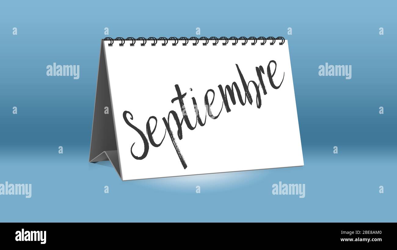 A calendar for the desk shows the Spain month of Septiembre (September ...