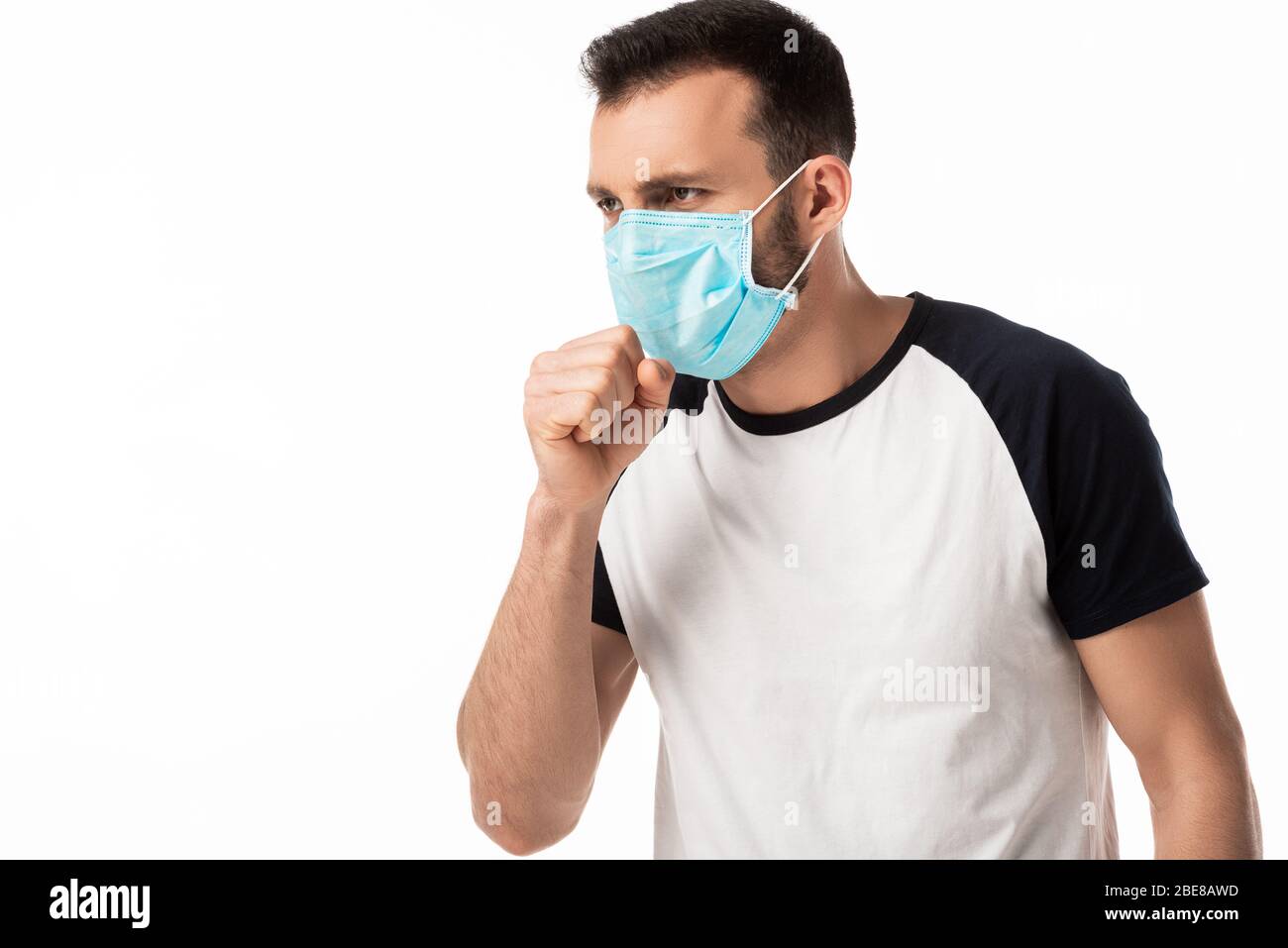 sick man in medical mask coughing isolated on white Stock Photo - Alamy
