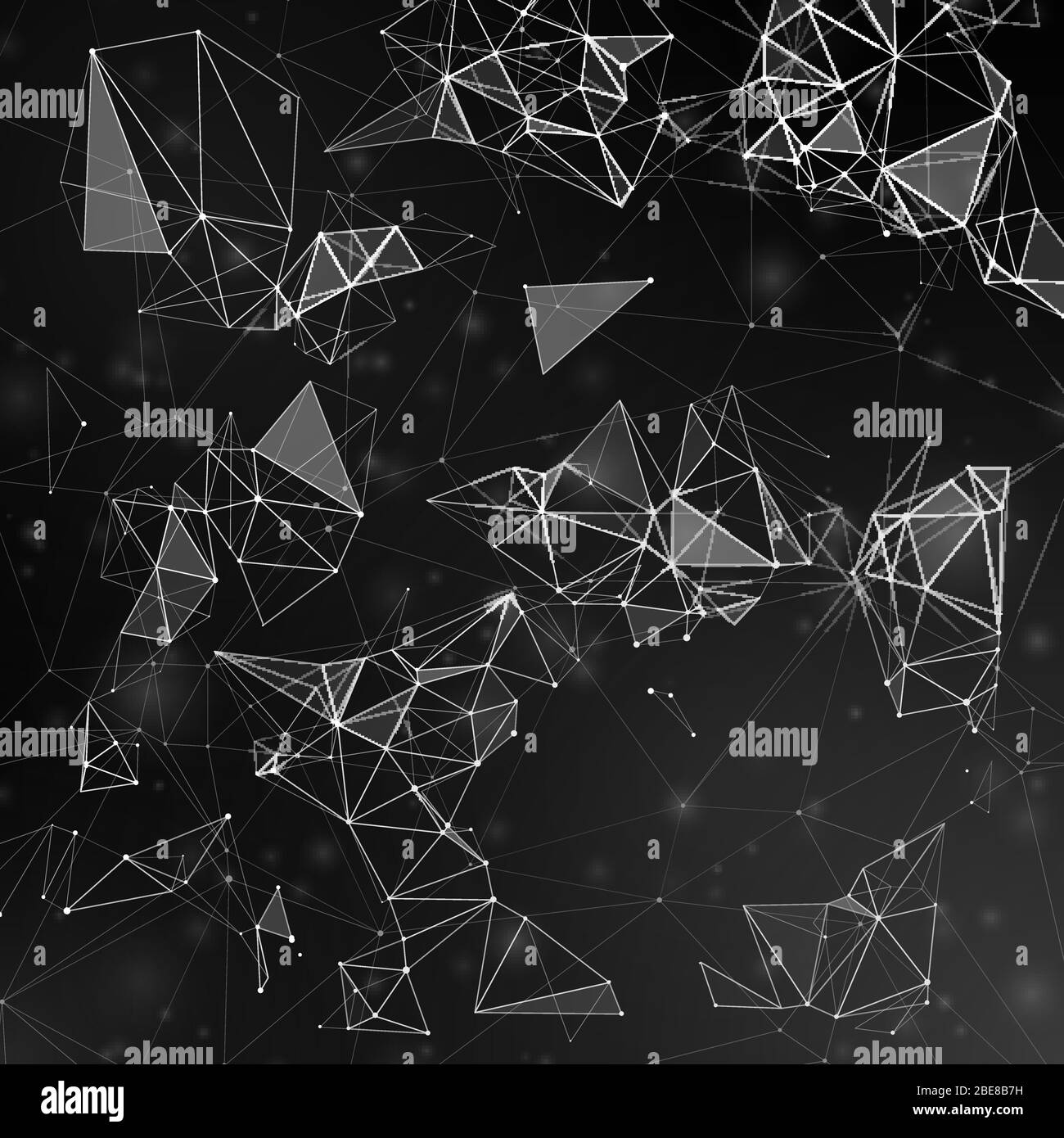 Fractal polygonal shapes connecting by lines with dots vector background. Fractal pattern ...