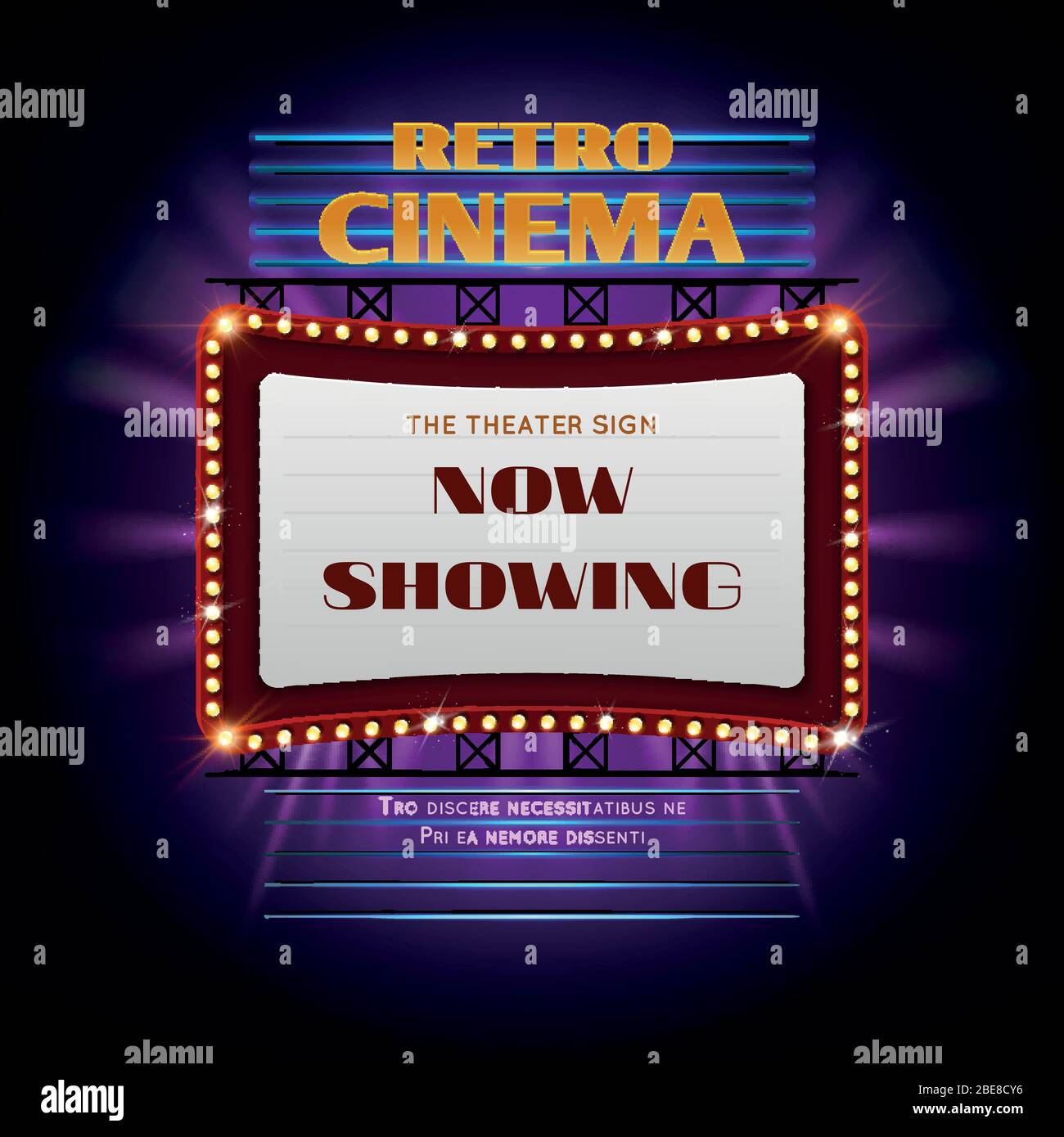 Retro hollywood cinema 3d glowing light sign. Movie light display ...