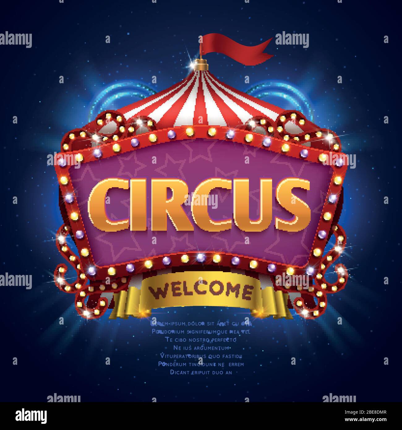Circus carnival vector sign with light bulb frame. Illustration of ...