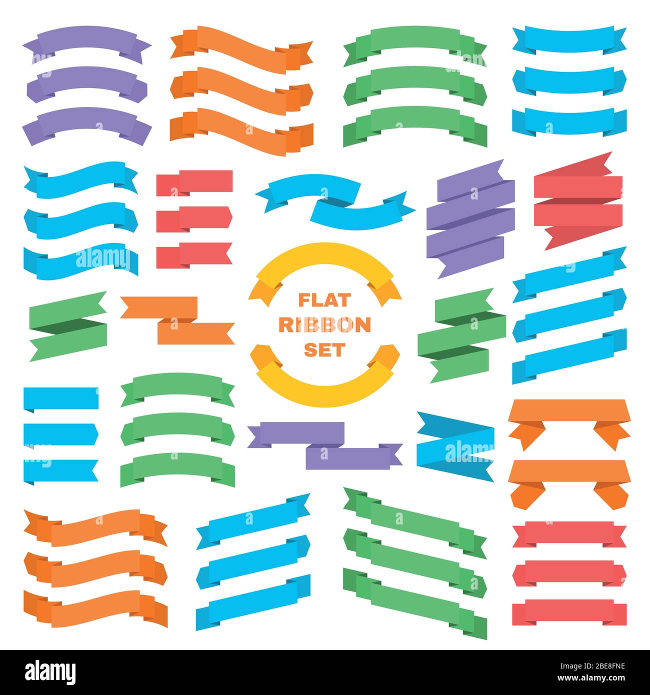 Different shapes of flat decorative ribbon banners isolated on white ...