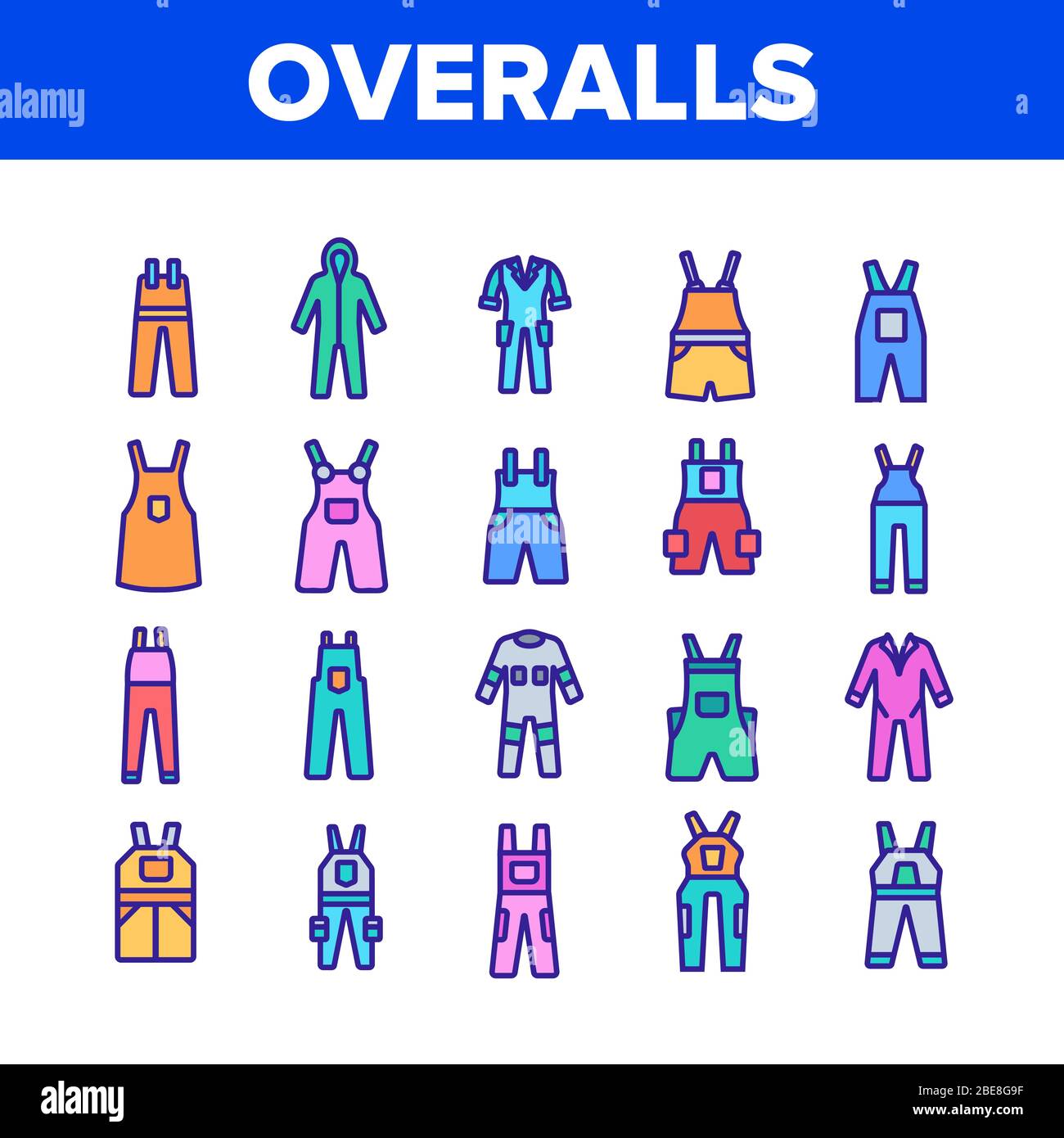 Overalls Worker Protect Clothes Icons Set Vector Stock Vector Image ...