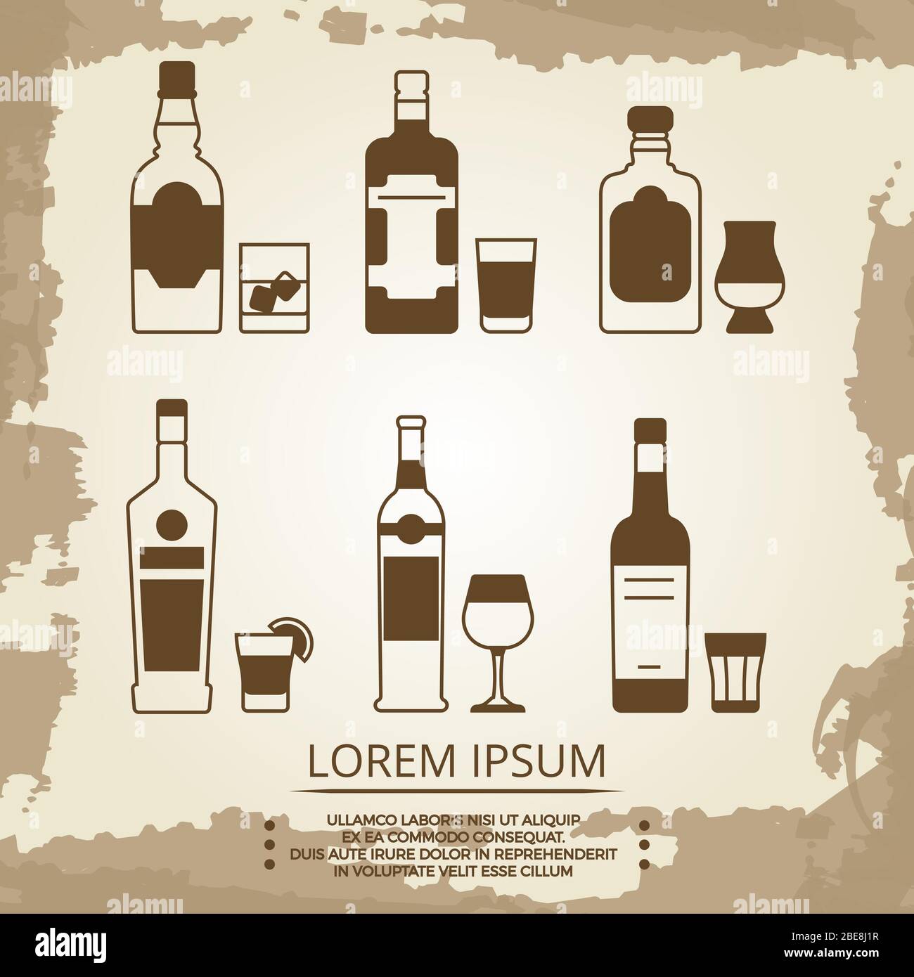 Vintage grunge poster with alcoholic drink icons. Banner with drink bar ...
