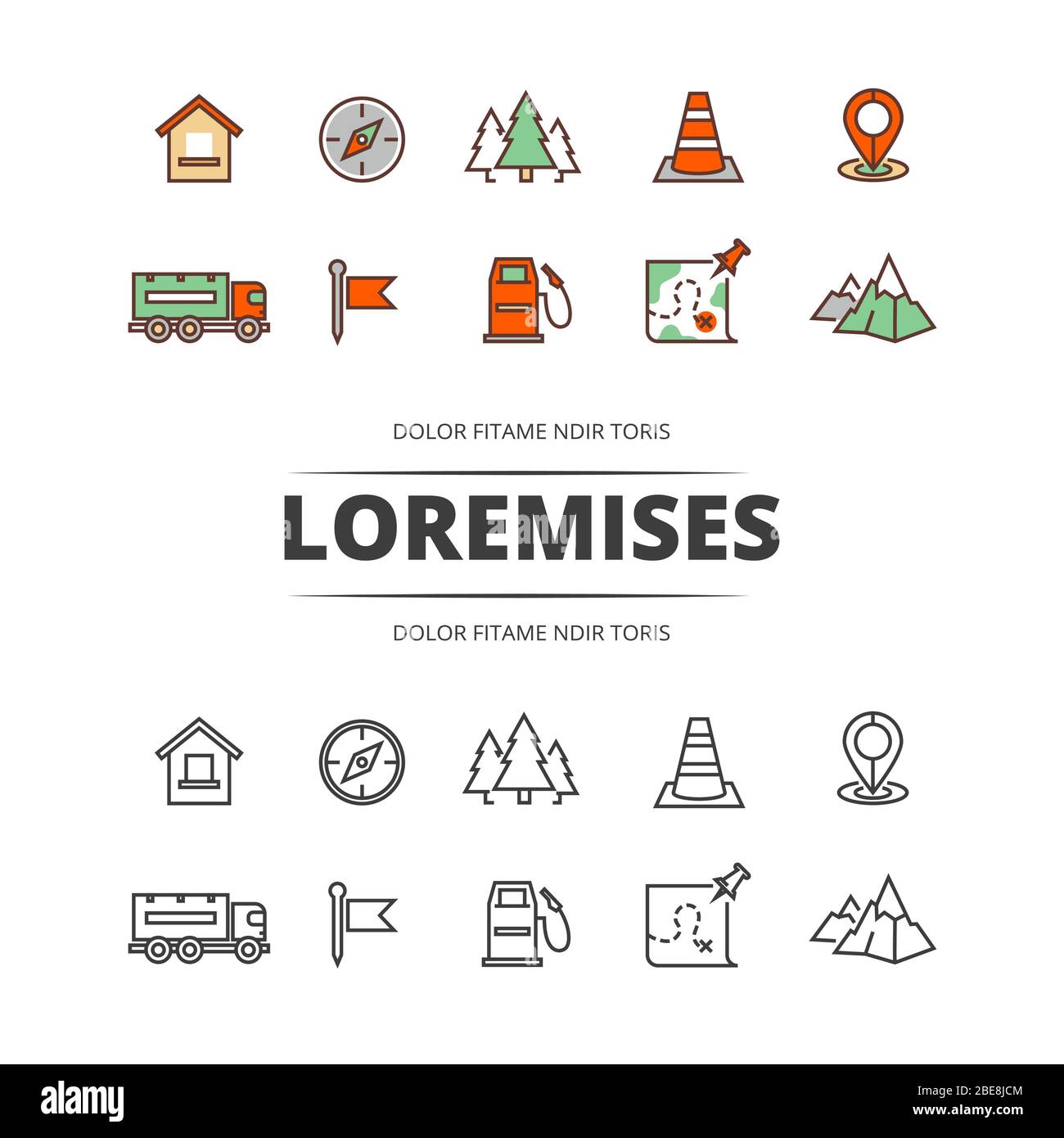 Travel, highway traffic, location outline and colorful icons. Vector ...