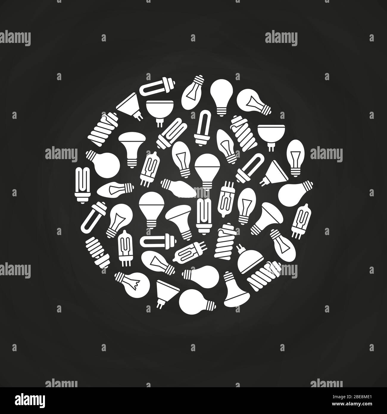 White light bulbs silhouettes circle concept. Shape lamp bulb ...