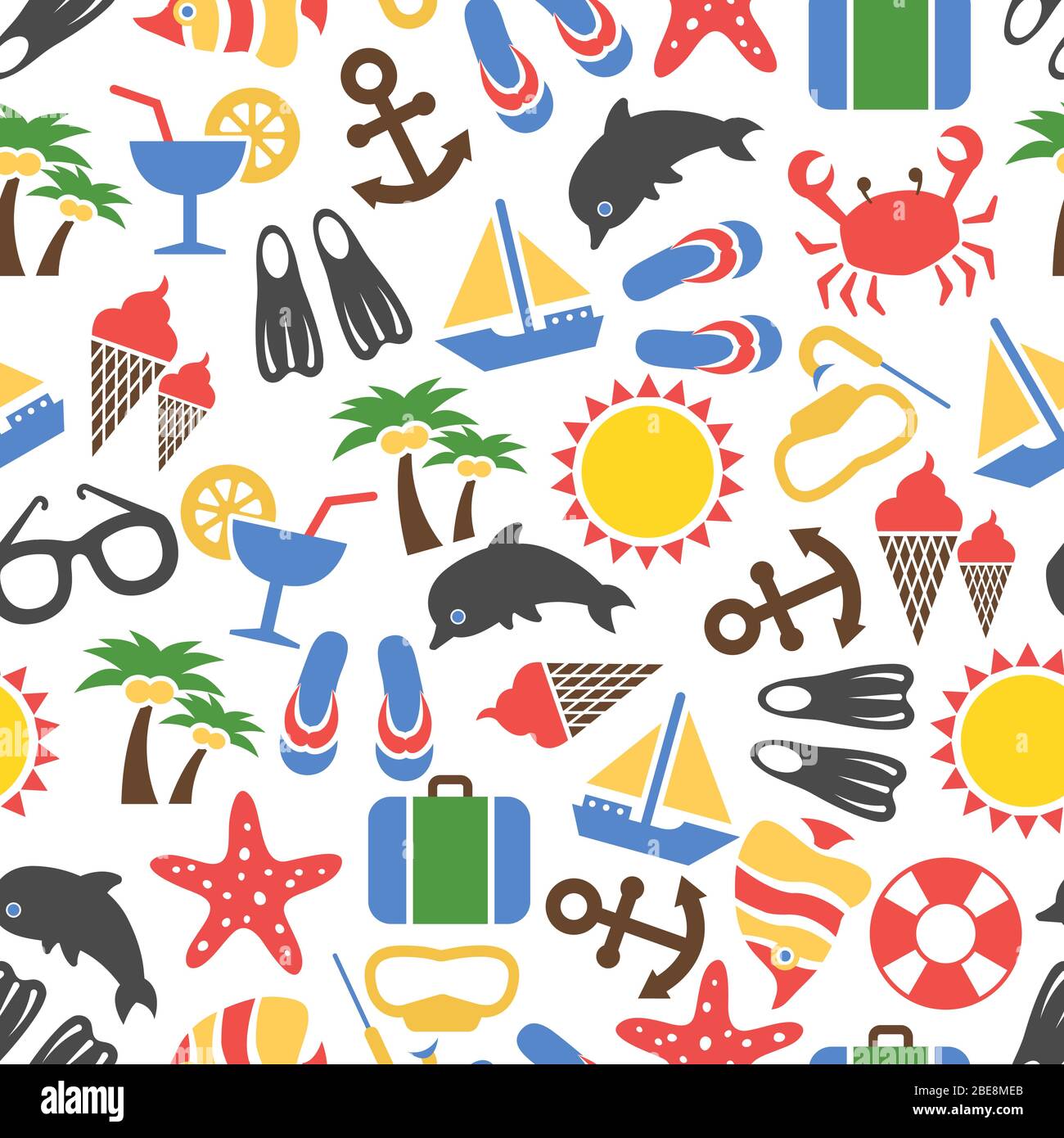 Colorful summer vacation seamless pattern - texture with sea animals ...