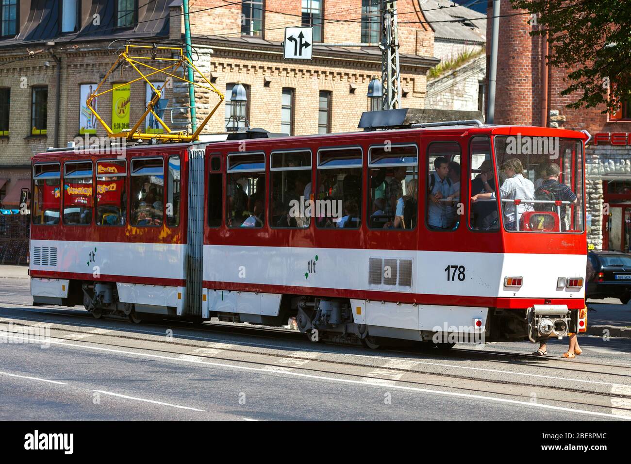 busy city trams at intersection. Tallinn Estonia Stock Photo - Alamy