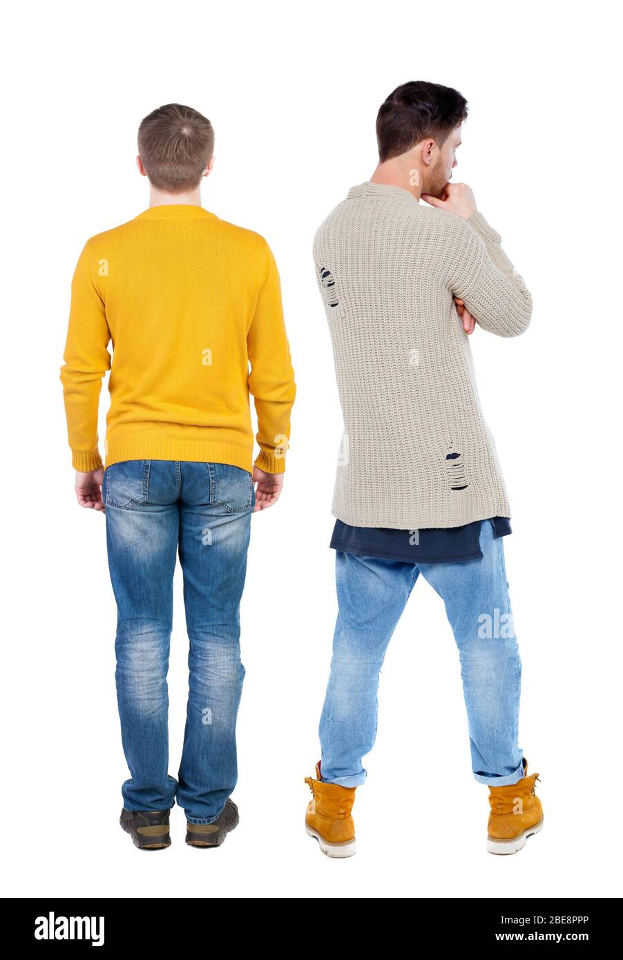 Back view two man in sweater. Rear view people collection. backside ...