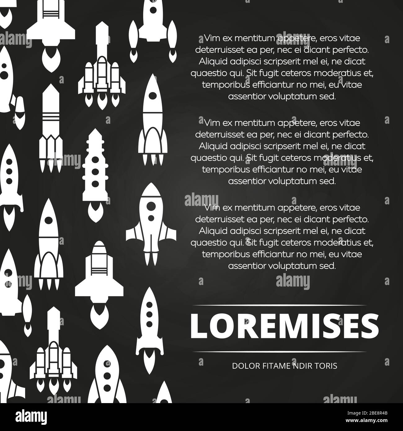 Rockets, shuttle and spaceships chalkboard poster or background. Vector ...