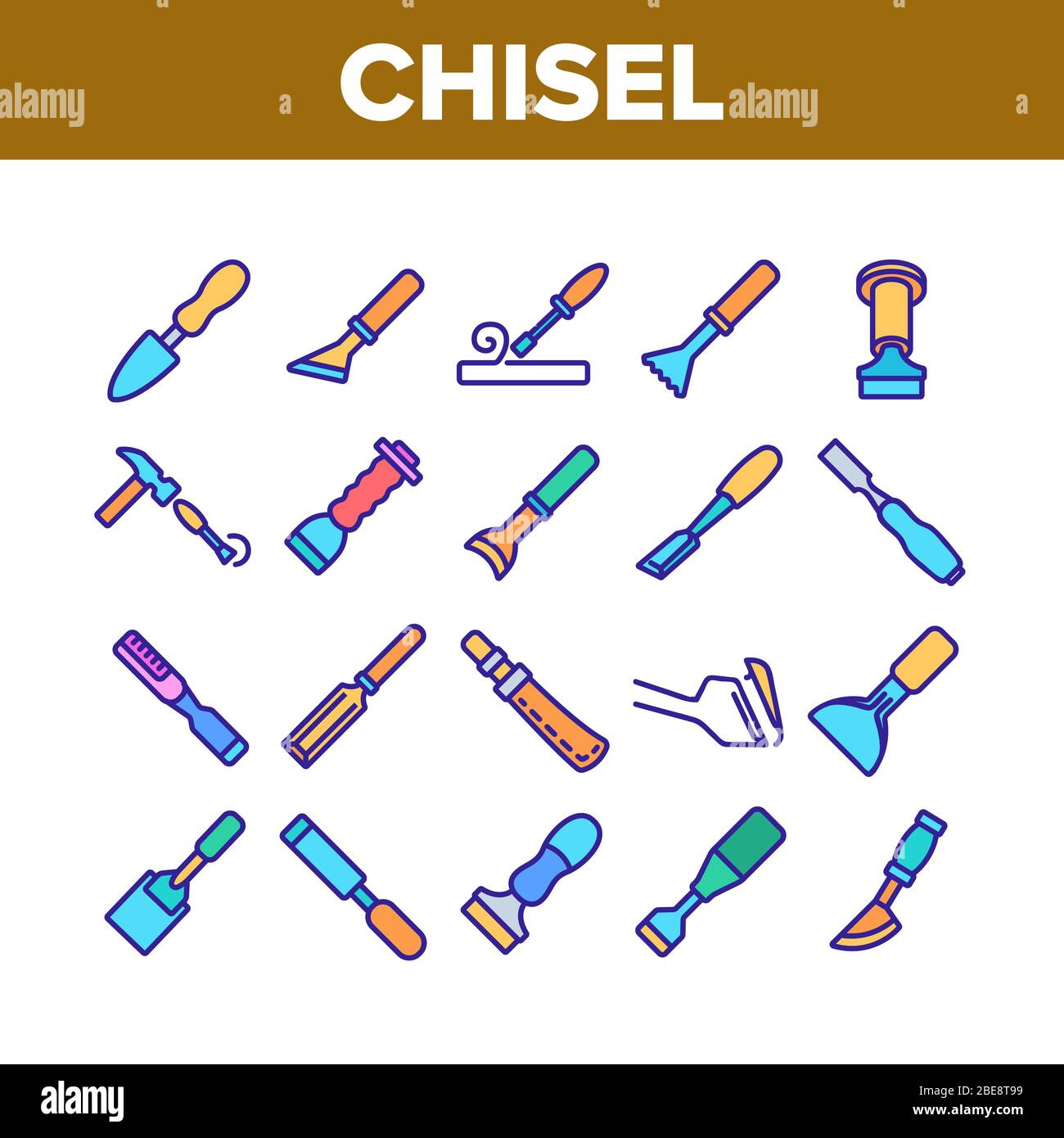 Chisel Carpentry Tool Collection Icons Set Vector Stock Vector Image ...