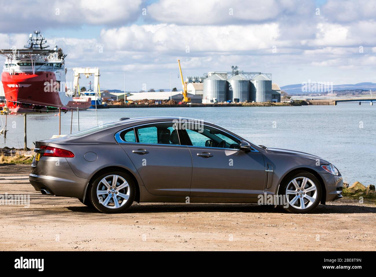 Jaguar xf, luxury cars, car parked at water's edge. Montrose harbour ...