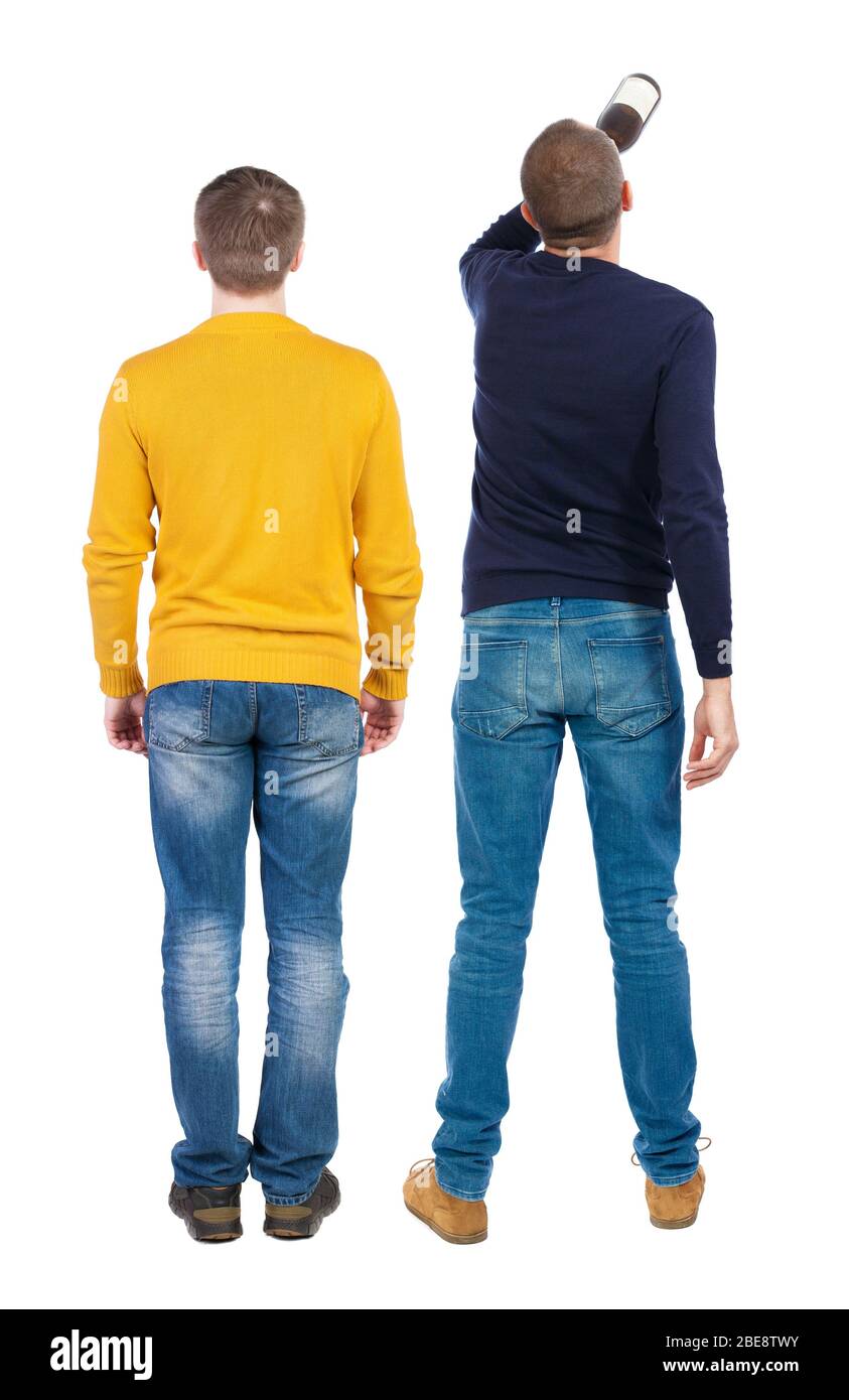 Back view two man in sweater. Rear view people collection. backside ...