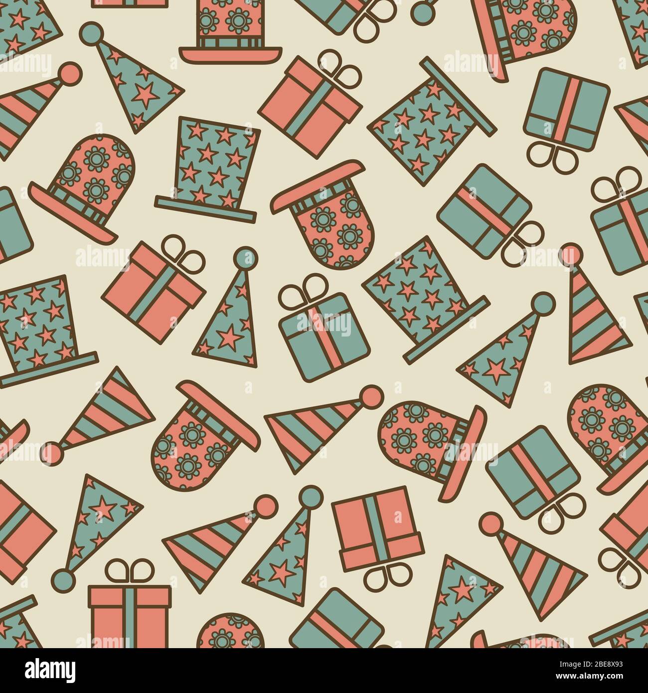 Retro party seamless pattern, vintage birthday party seamless ...
