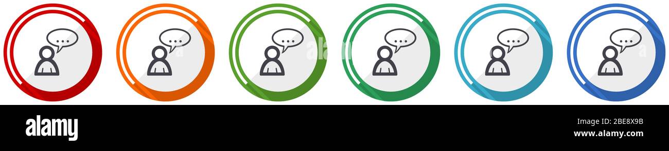 Forum icon set, flat design vector illustration in 6 colors options for ...