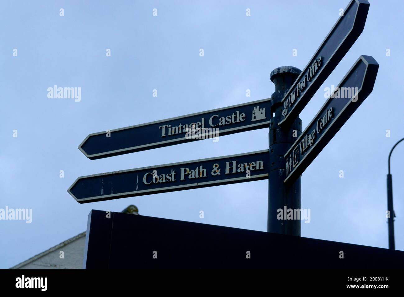 Signpost for Attractions in the Cornish Village of Tintagel Stock Photo ...