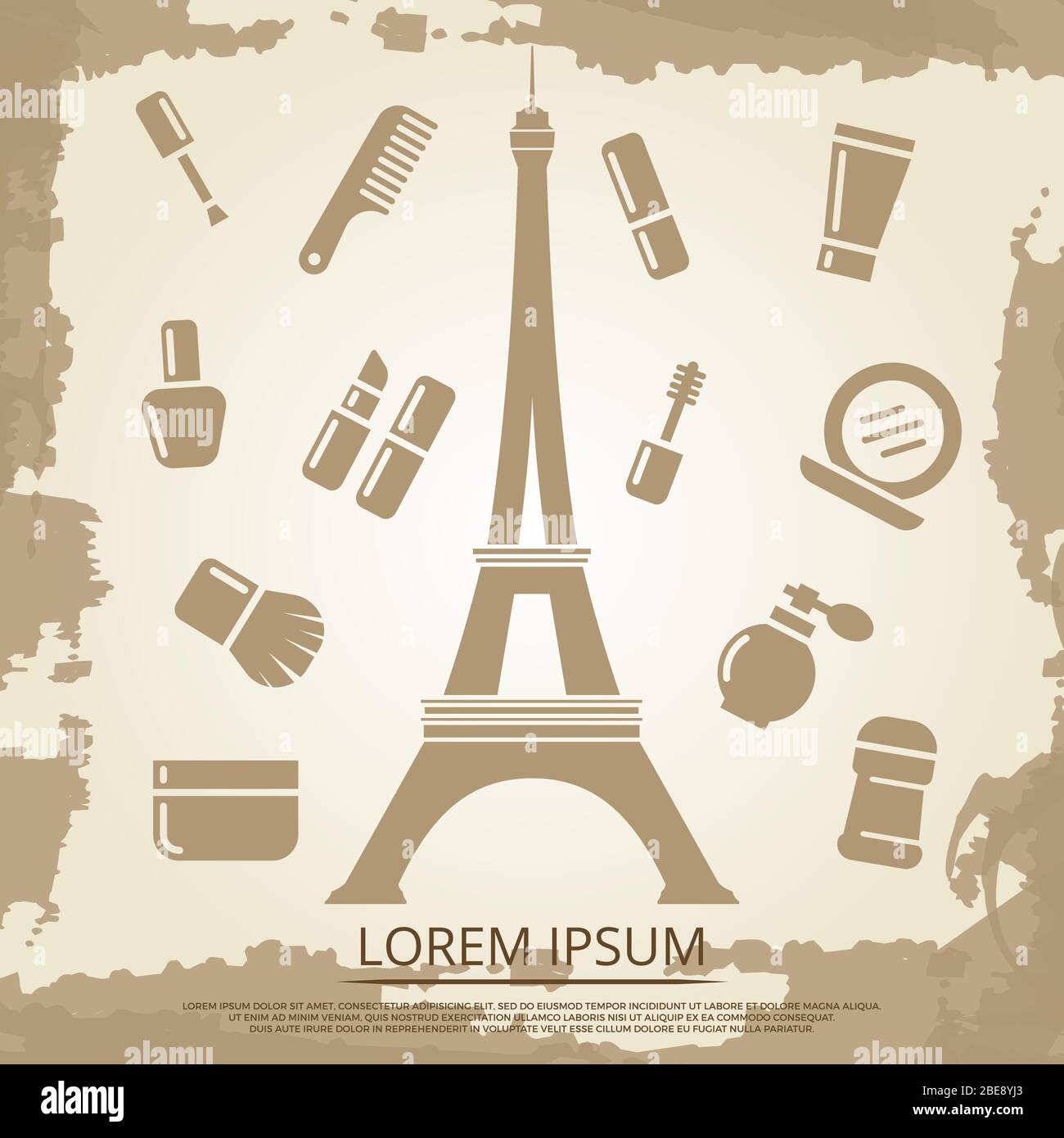 Beauty poster with cosmetics and Eiffel tower - french beauty ...