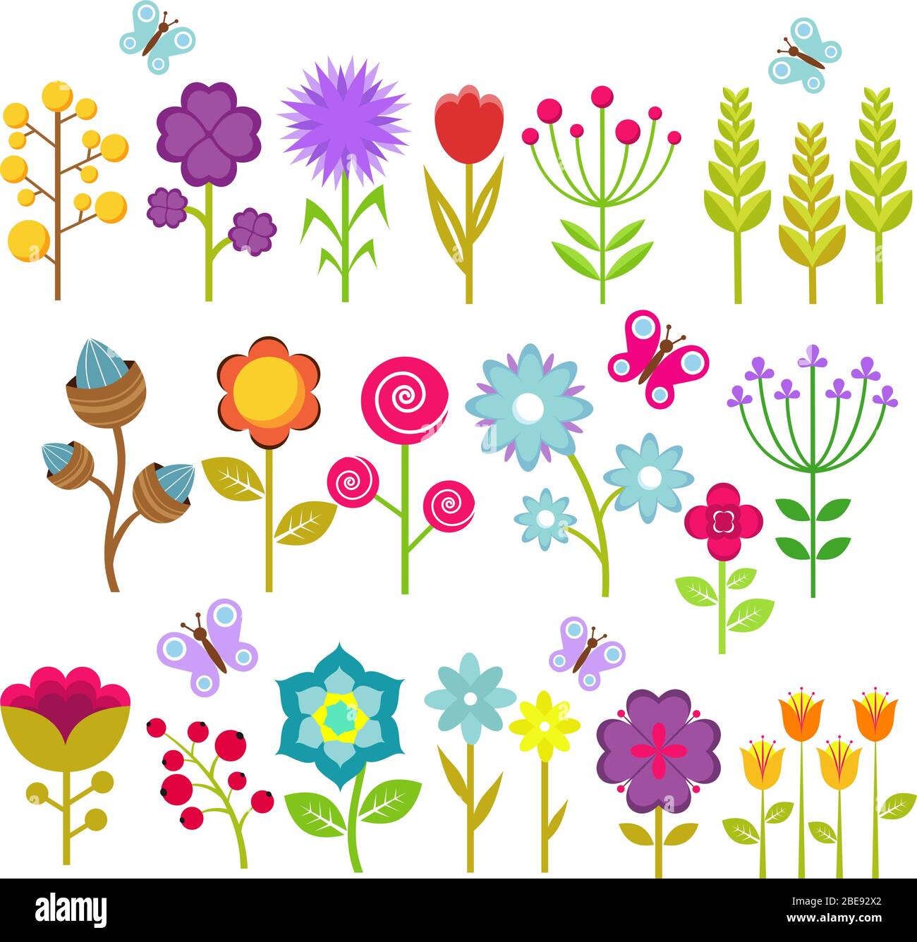 Summer flowers isolated vector collection. Cute floral elements for ...