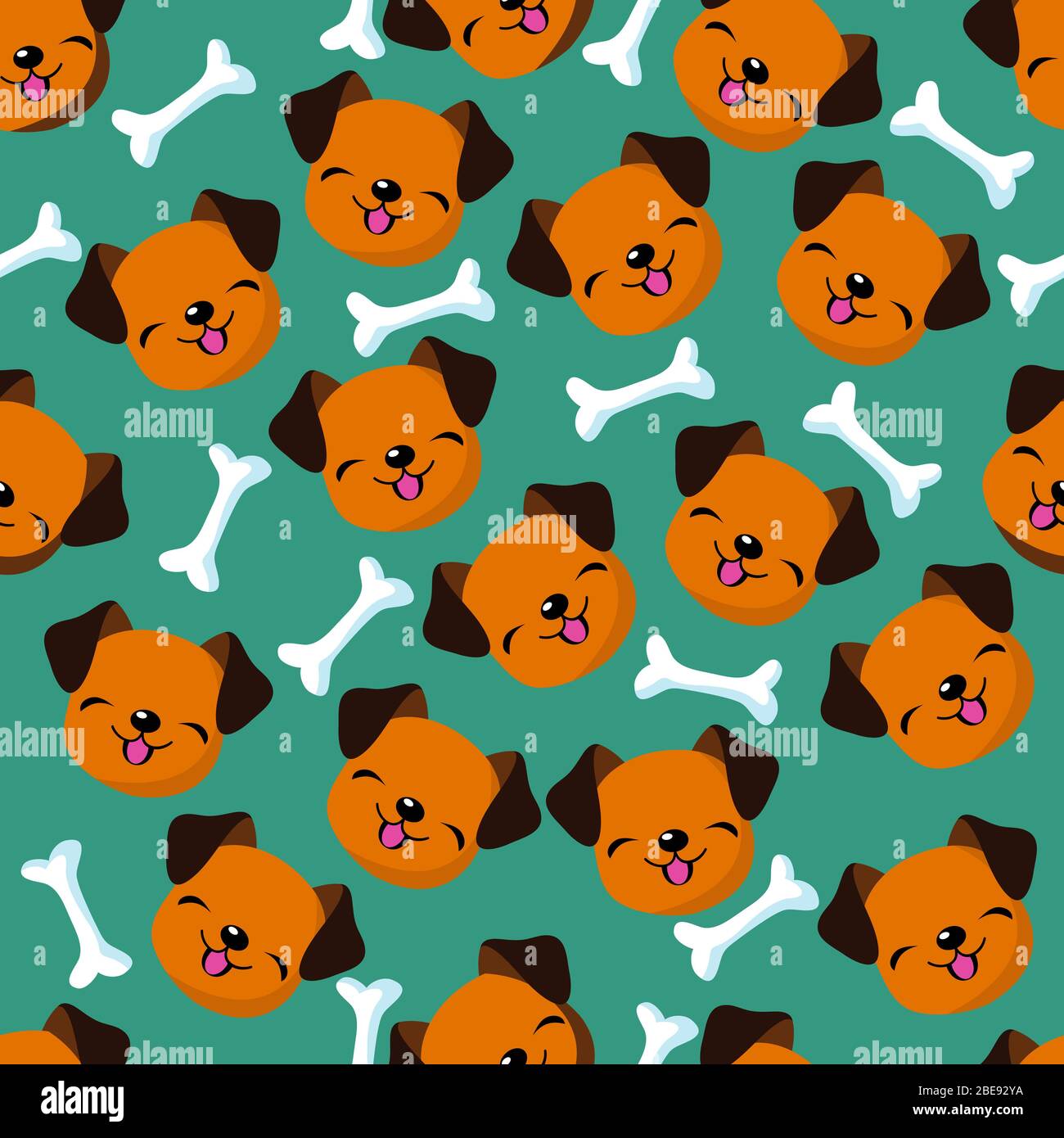Happy dog face seamless vector pattern. Cute dog cartoon and bone ...