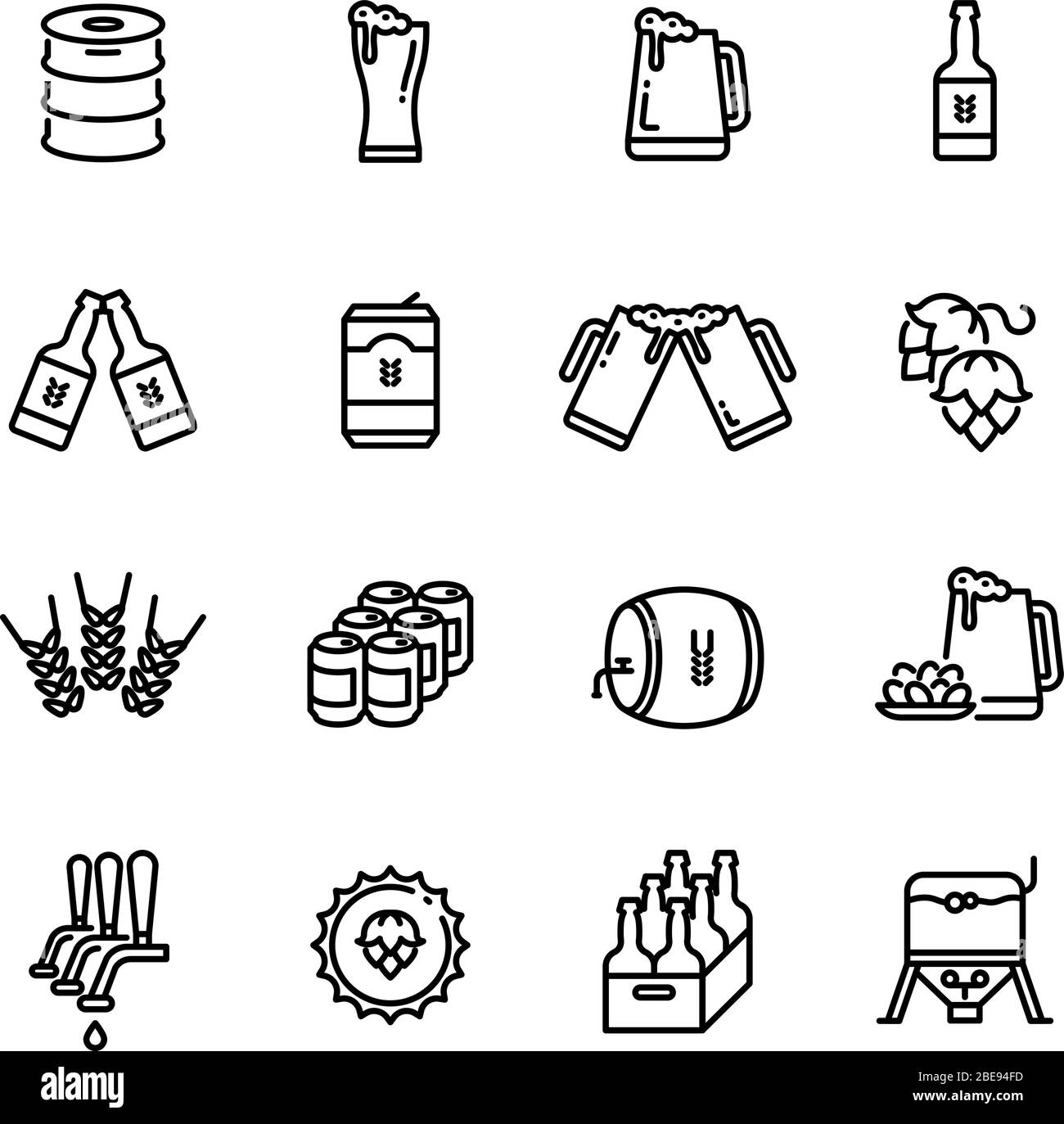 Beer alcohol drinks line vector icons. Brewing alcohol beer from hops ...