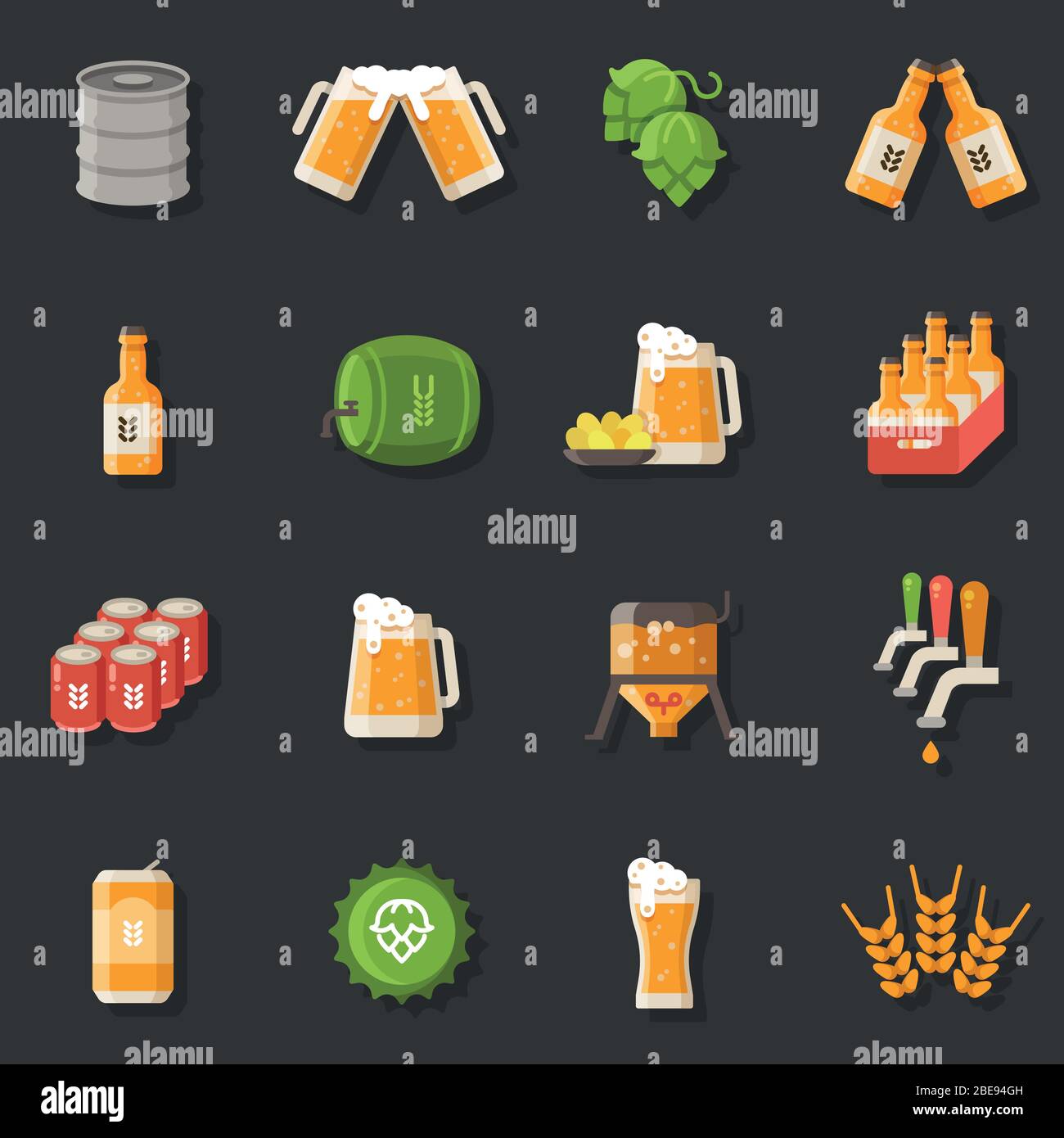 Beer vector flat icons. Oktoberfest german festival symbols. Barrel ...