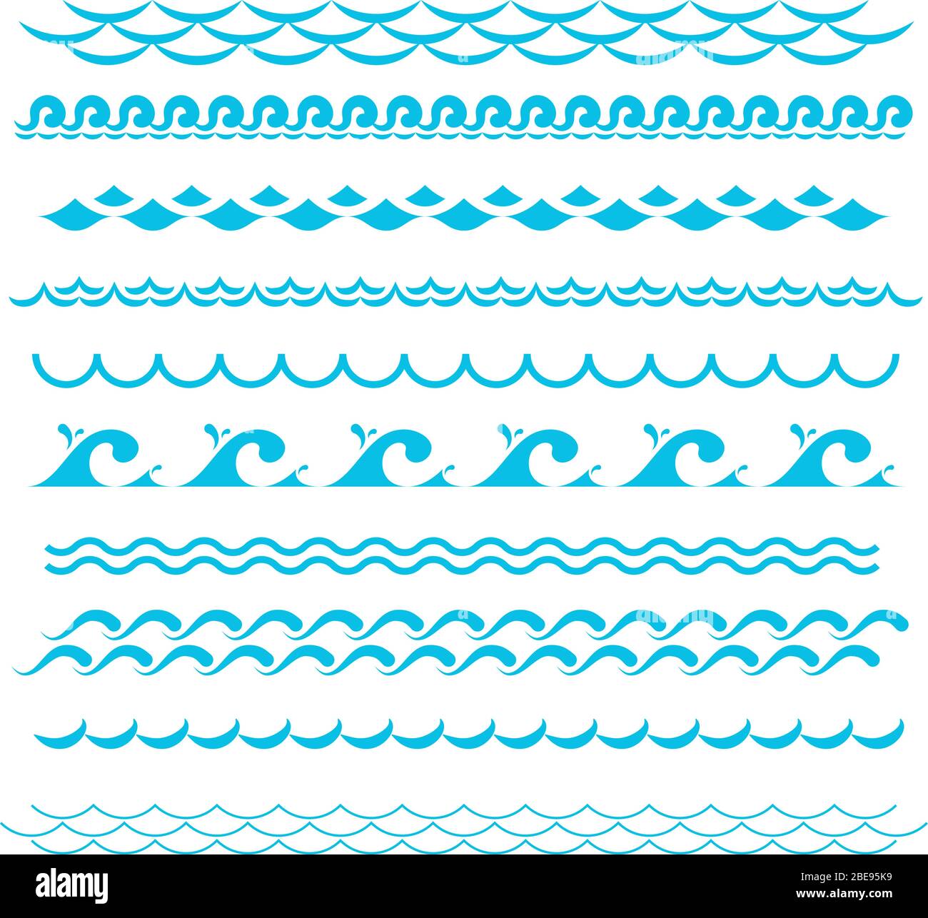 Blue ocean waves. Sea wave vector silhouette signs. Water graphic ...