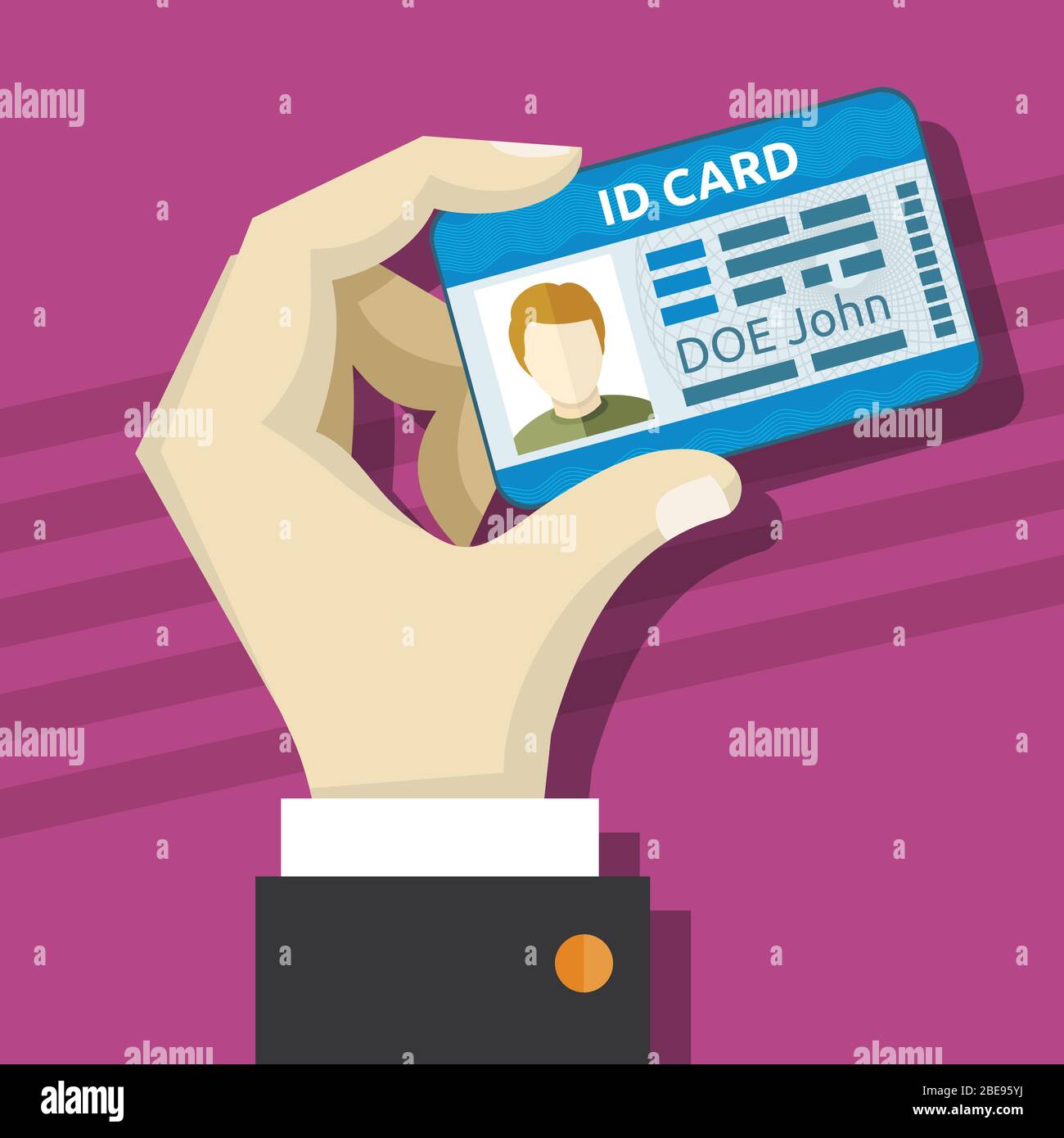 Male hand holding id card with photo vector illustration. Id identity card with photo in hand ...