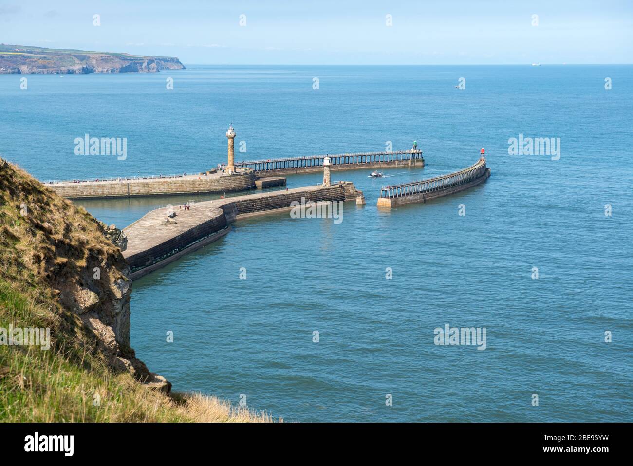 The outer harbour at Whitby in North Yorkshire seen from the Cleveland ...