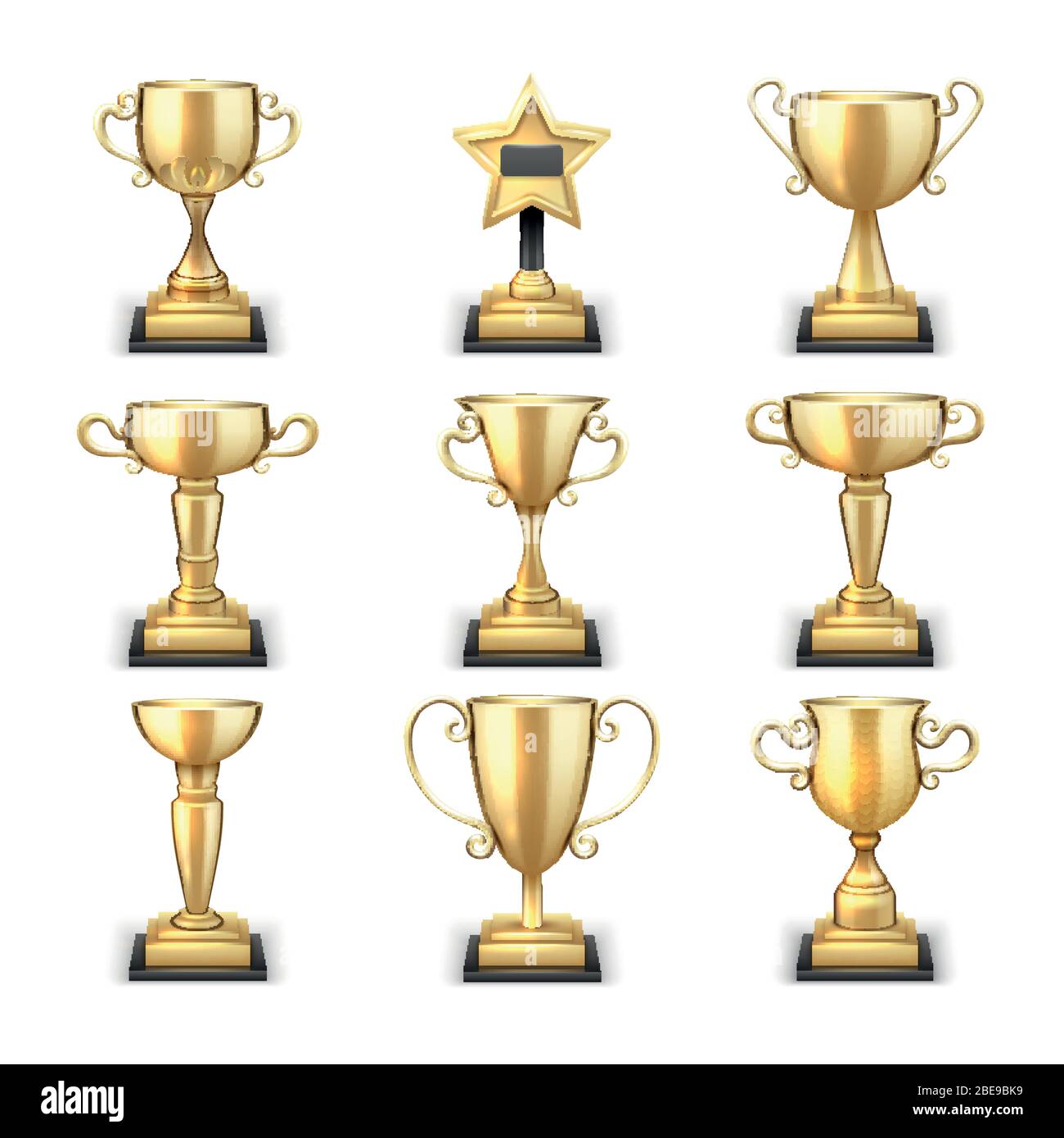 Winning golden trophy cups and sports awards vector collection isolated ...