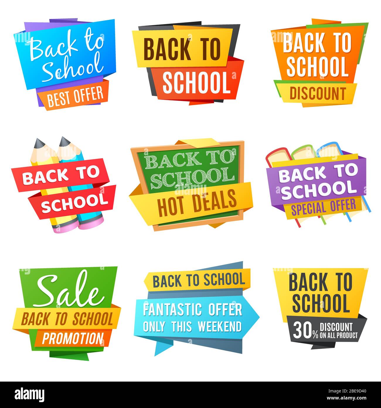 Creative back to school vector advertising banners. School colored ...