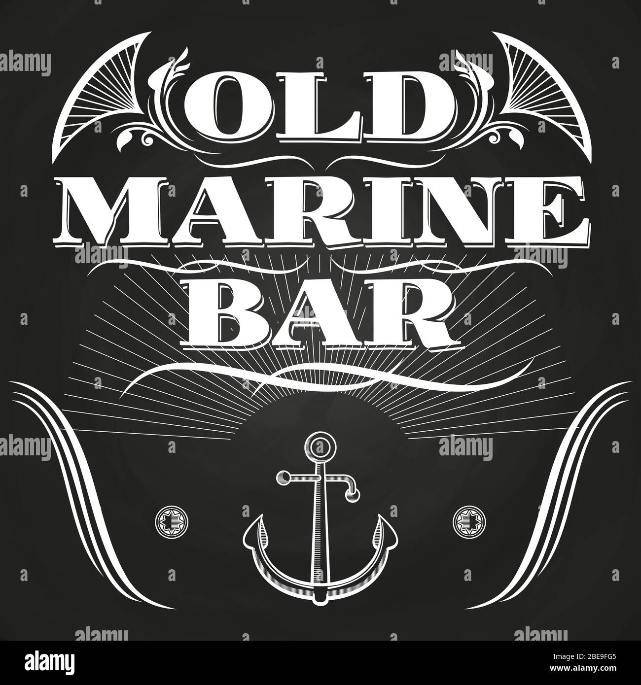 Old marine bar label or banner on chalkboard. Anchor element, vector ...