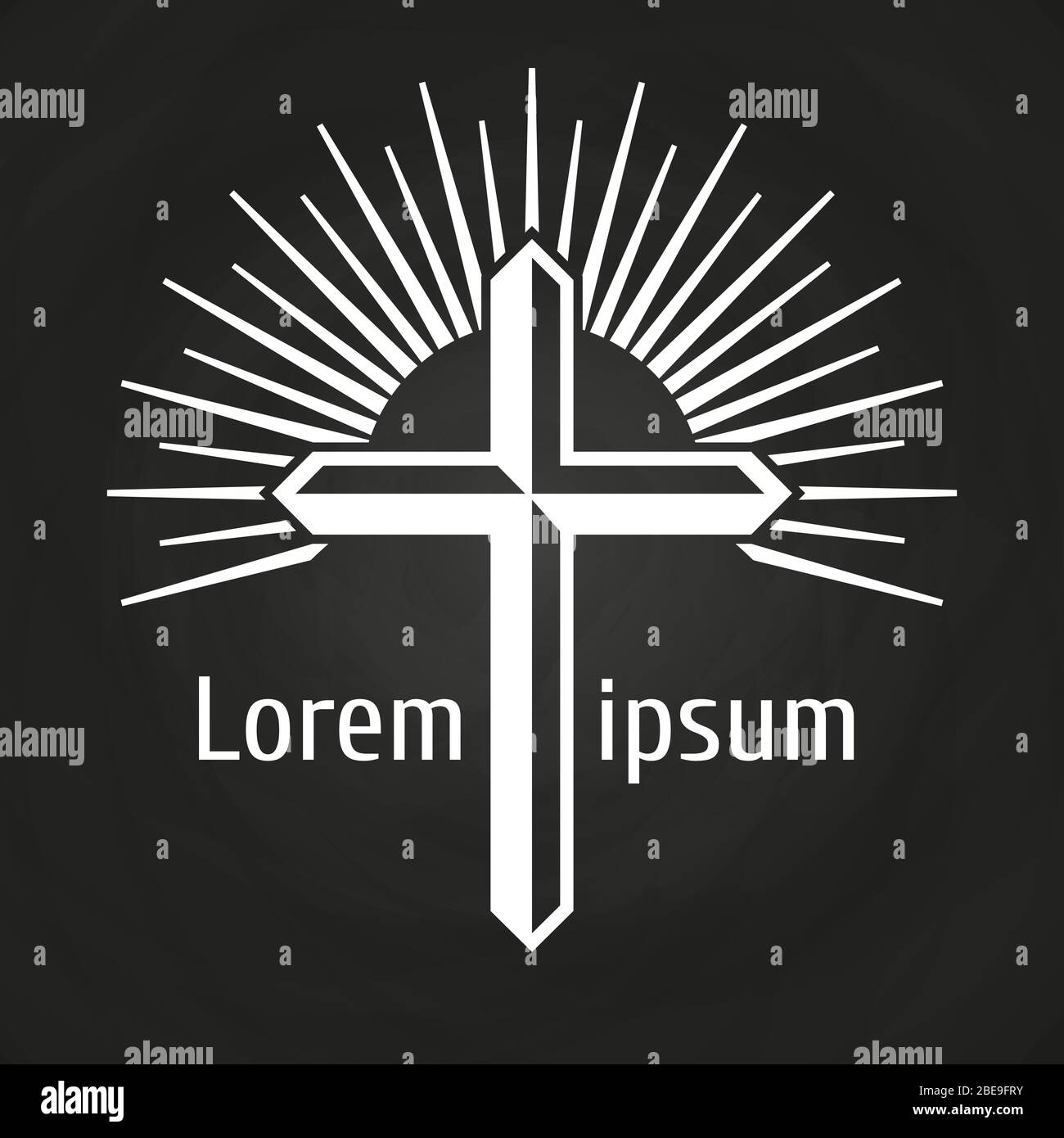 Vintage cross and rays on chalkboard. Christian and belief concept ...