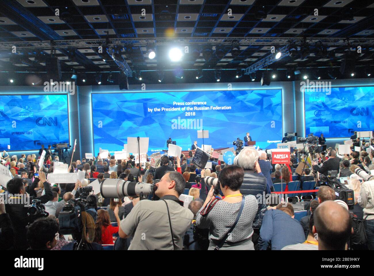 Journalists and media members attend President of the Russian ...