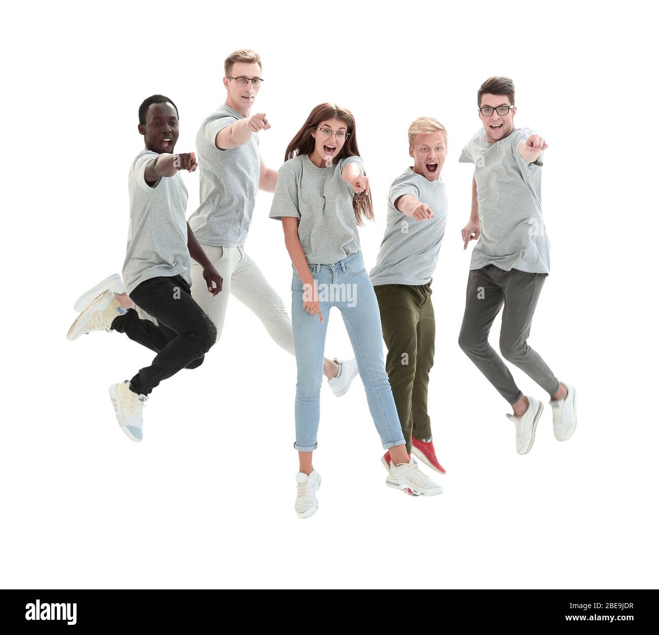casual group of happy young people jumping Stock Photo - Alamy