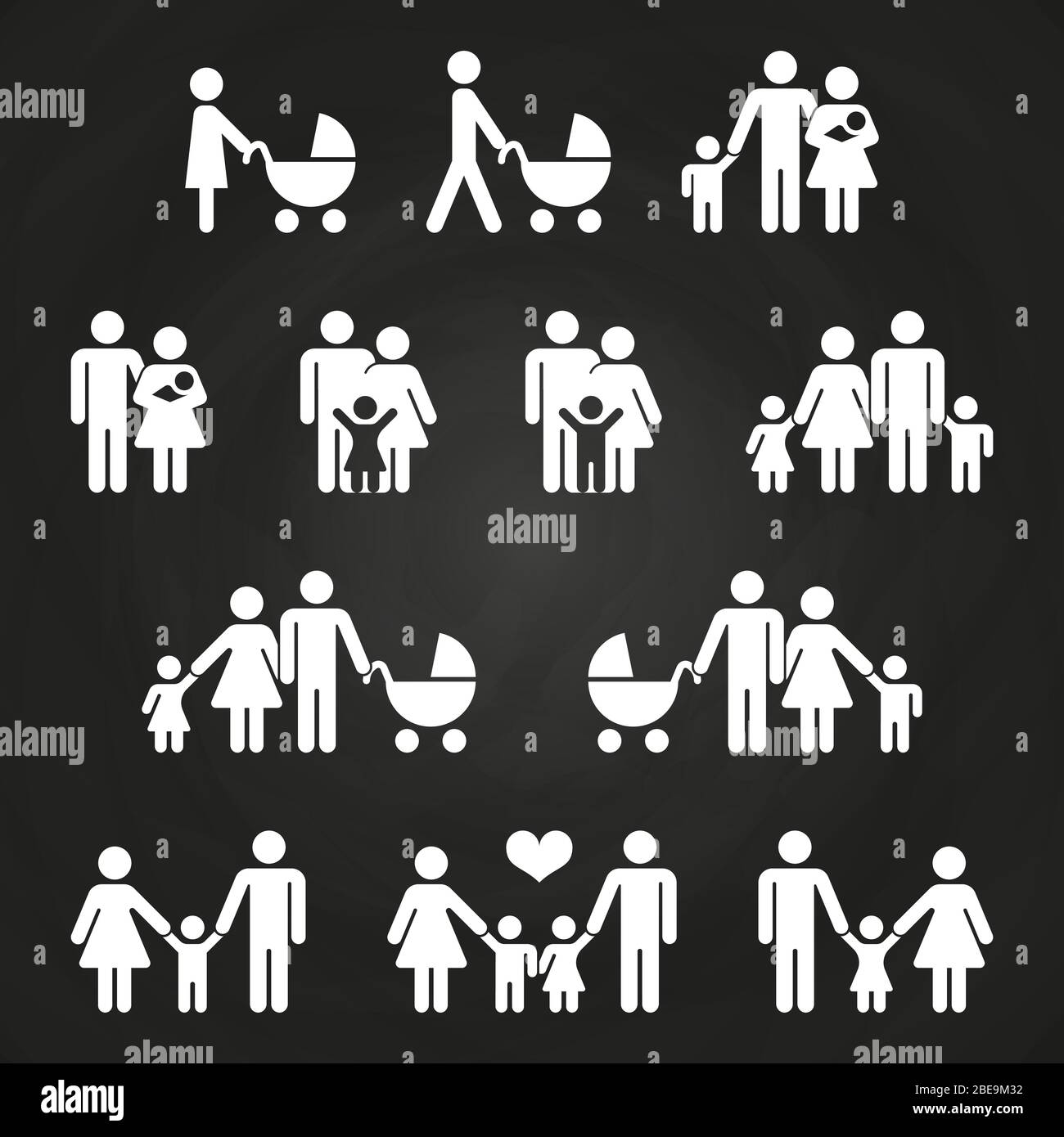 Baby and parents outline icons design - white family pictograms. Vector ...