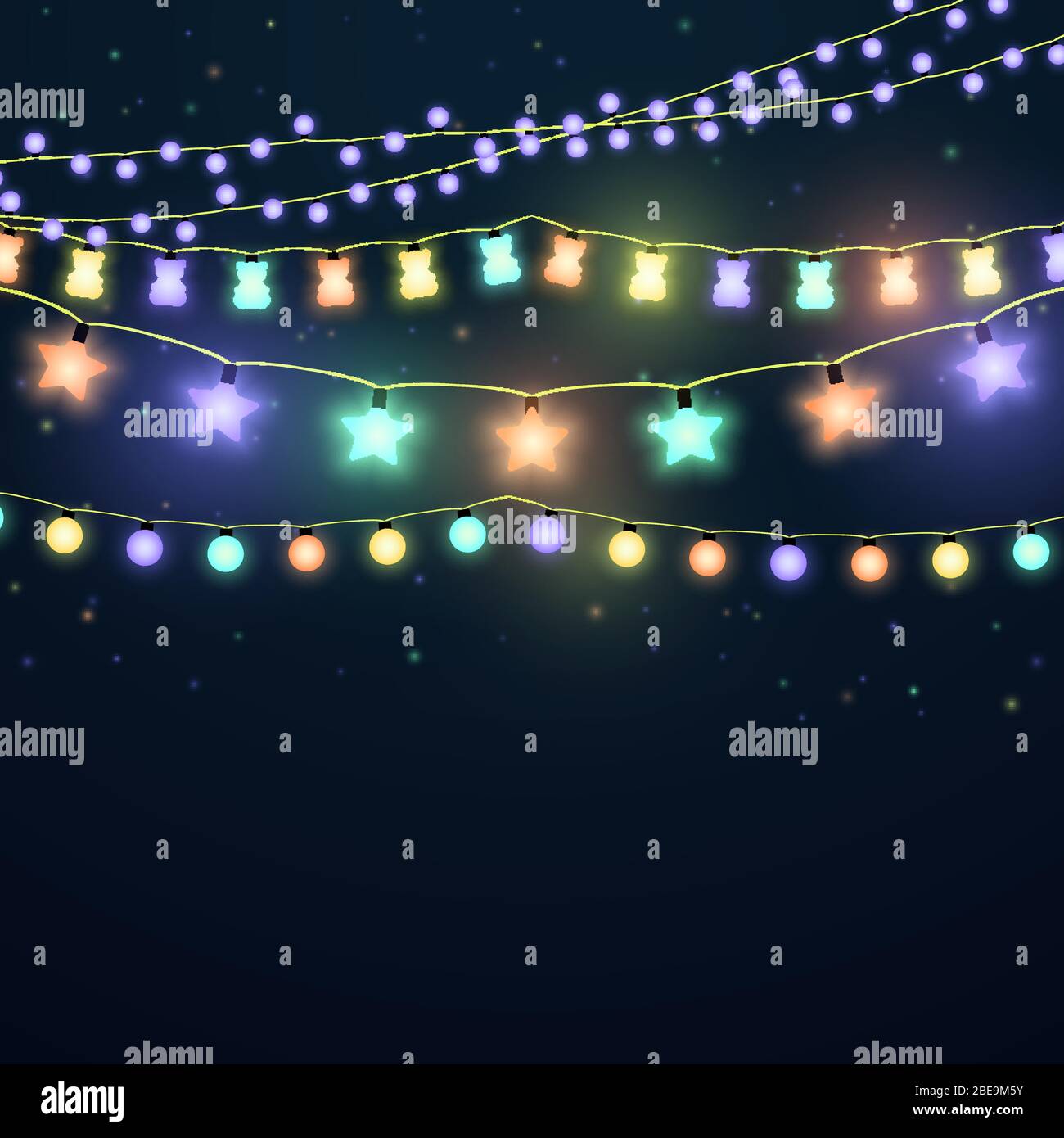 Set of colorful glowing light garlands. String bright garland to xmas ...