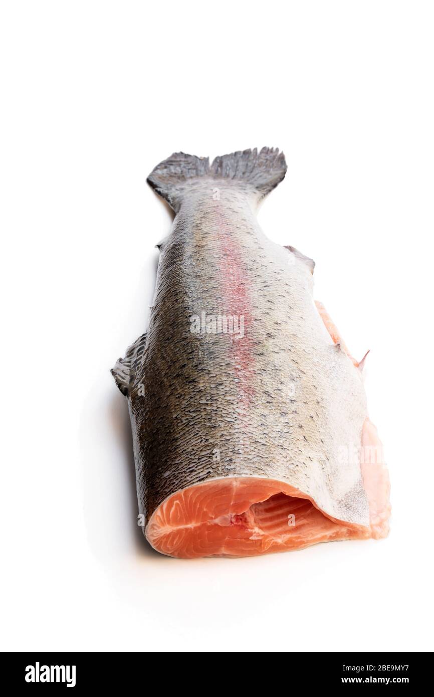 Fresh raw headless rainbow trout fish isolated on white Stock Photo - Alamy