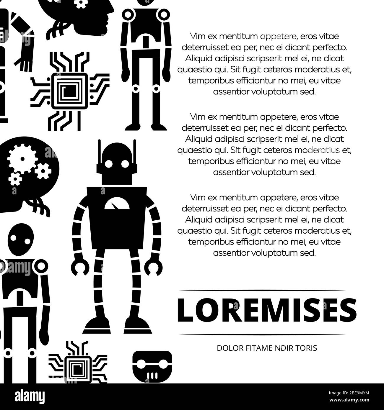 Robots, cyborgs and chips poster design. Robot machine future, vector ...