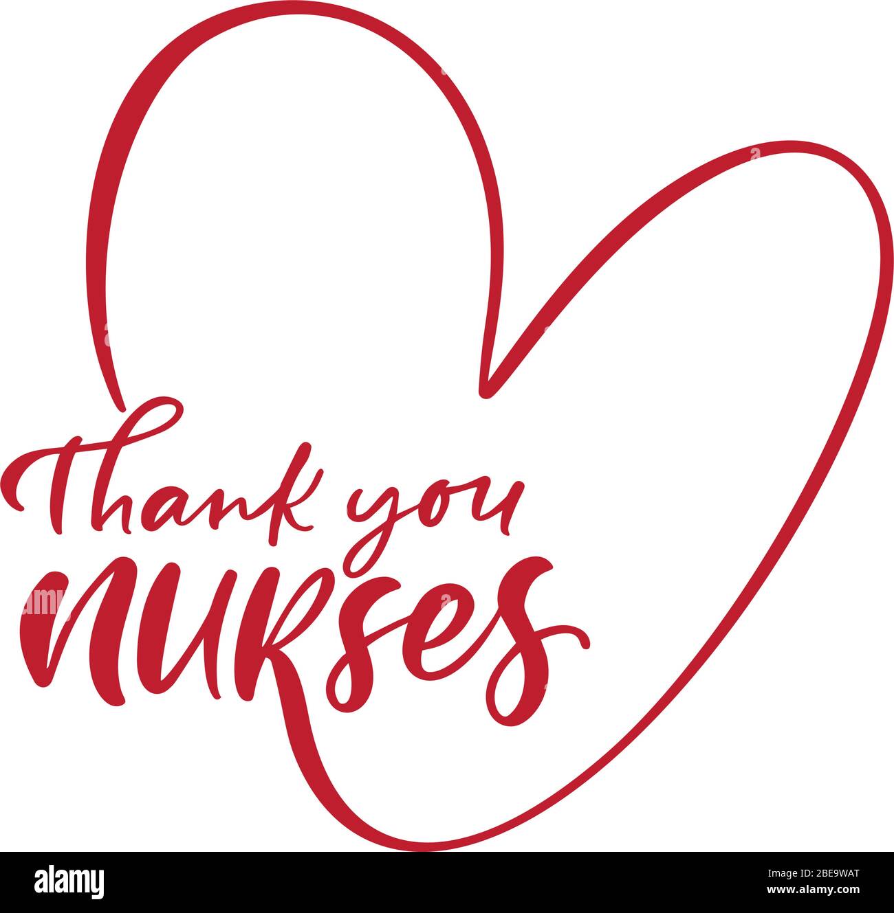 Thank you nurses red lettering vector text and heart on white ...