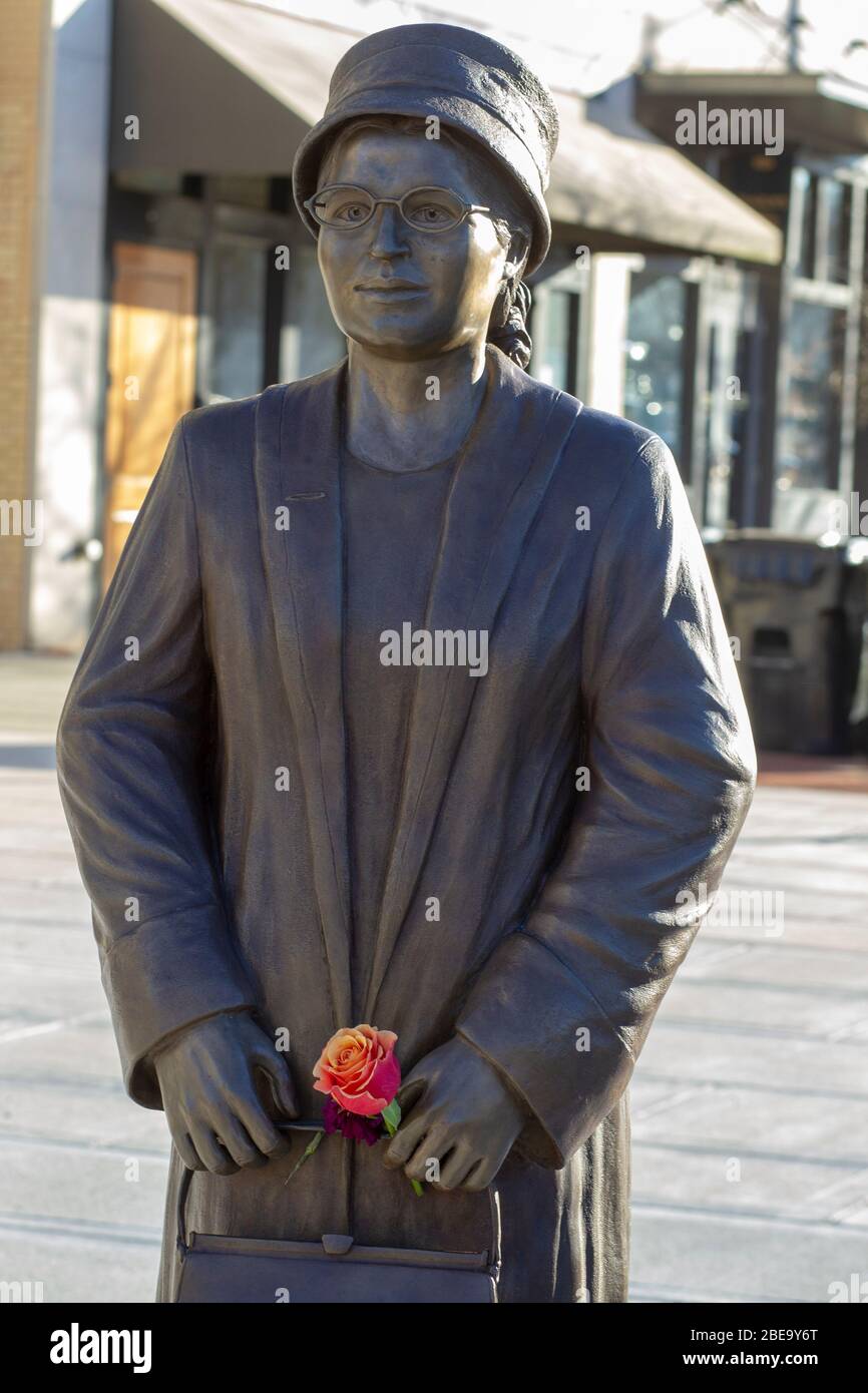 Rosa Parks statue in Montgomery Alabama with the Alabama State Capitol ...