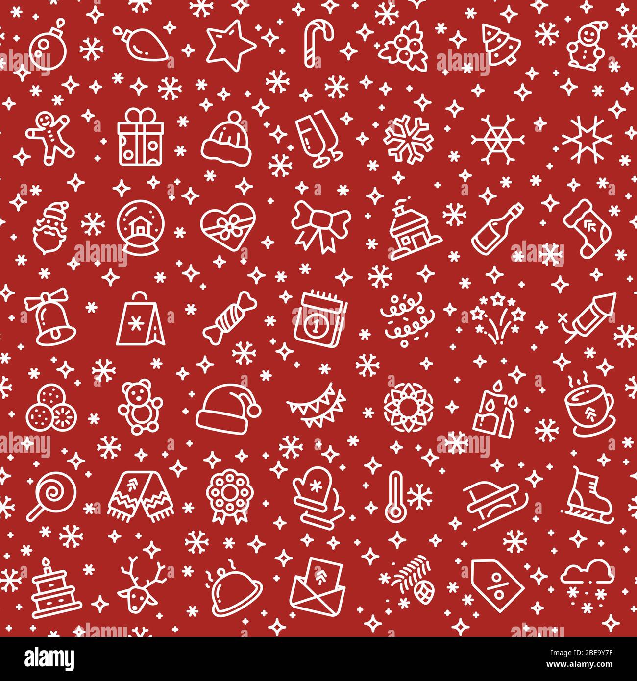 Christmas vector seamless pattern with xmas holiday outline icons. Xmas ...