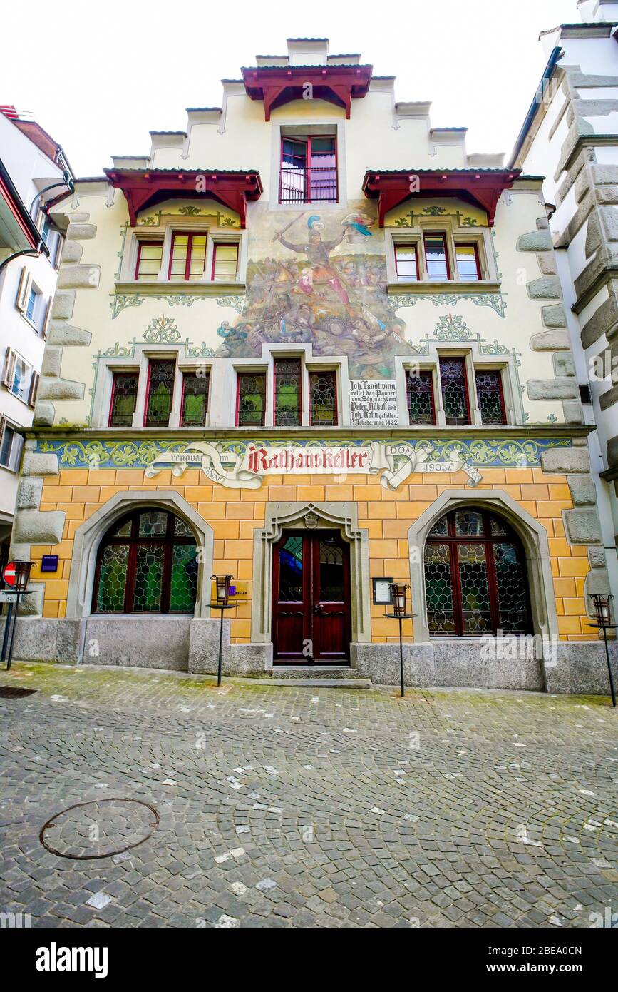 The Historical City Hall. Picturesque facade of famous Rathauskeller ...