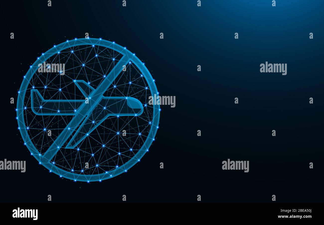 Flight ban made from points and lines on dark blue background, Airport ...
