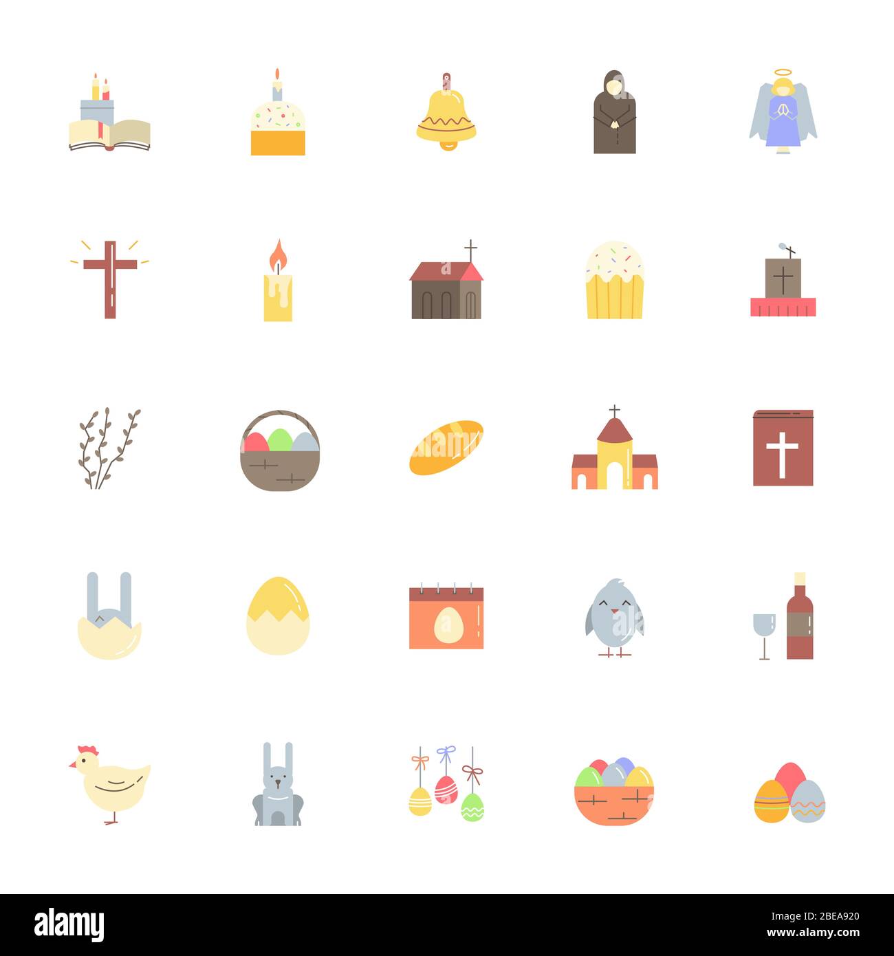 Easter flat icon set isolated on a white background.Easter element ...