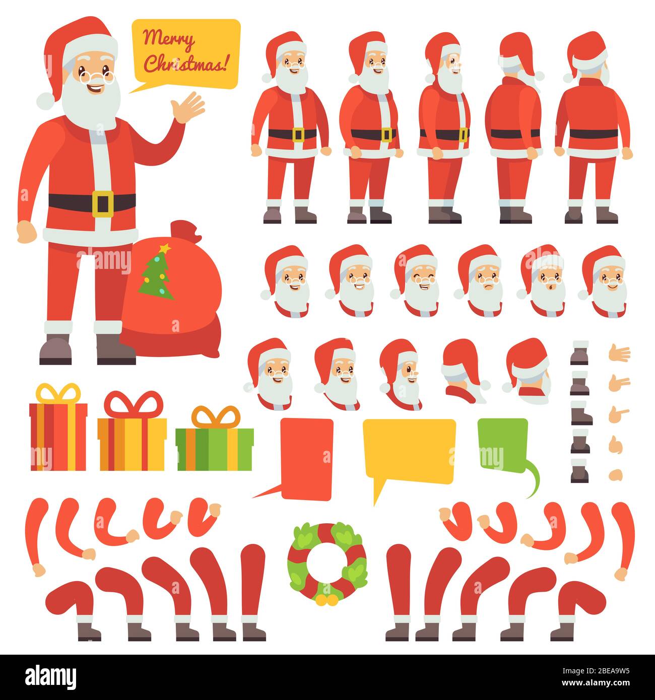 Funny santa claus cartoon character with christmas gifts. Vector ...